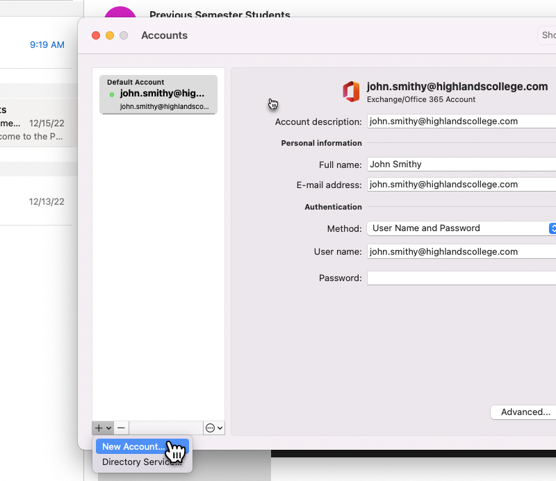 Adding a Shared Mailbox to your Outlook Account - Mac – Highlands College