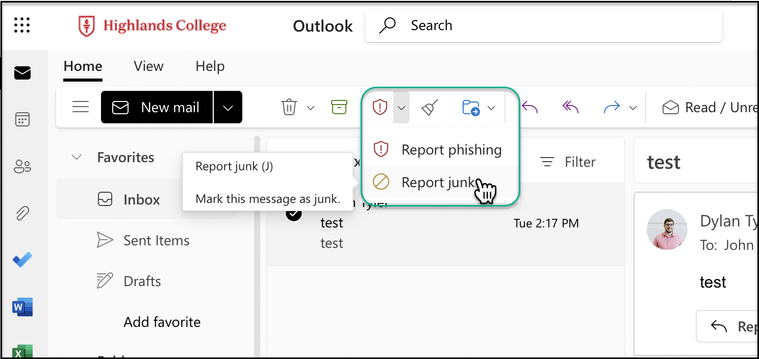 Managing Your Junk Mail in Microsoft 365 Outlook – Highlands College